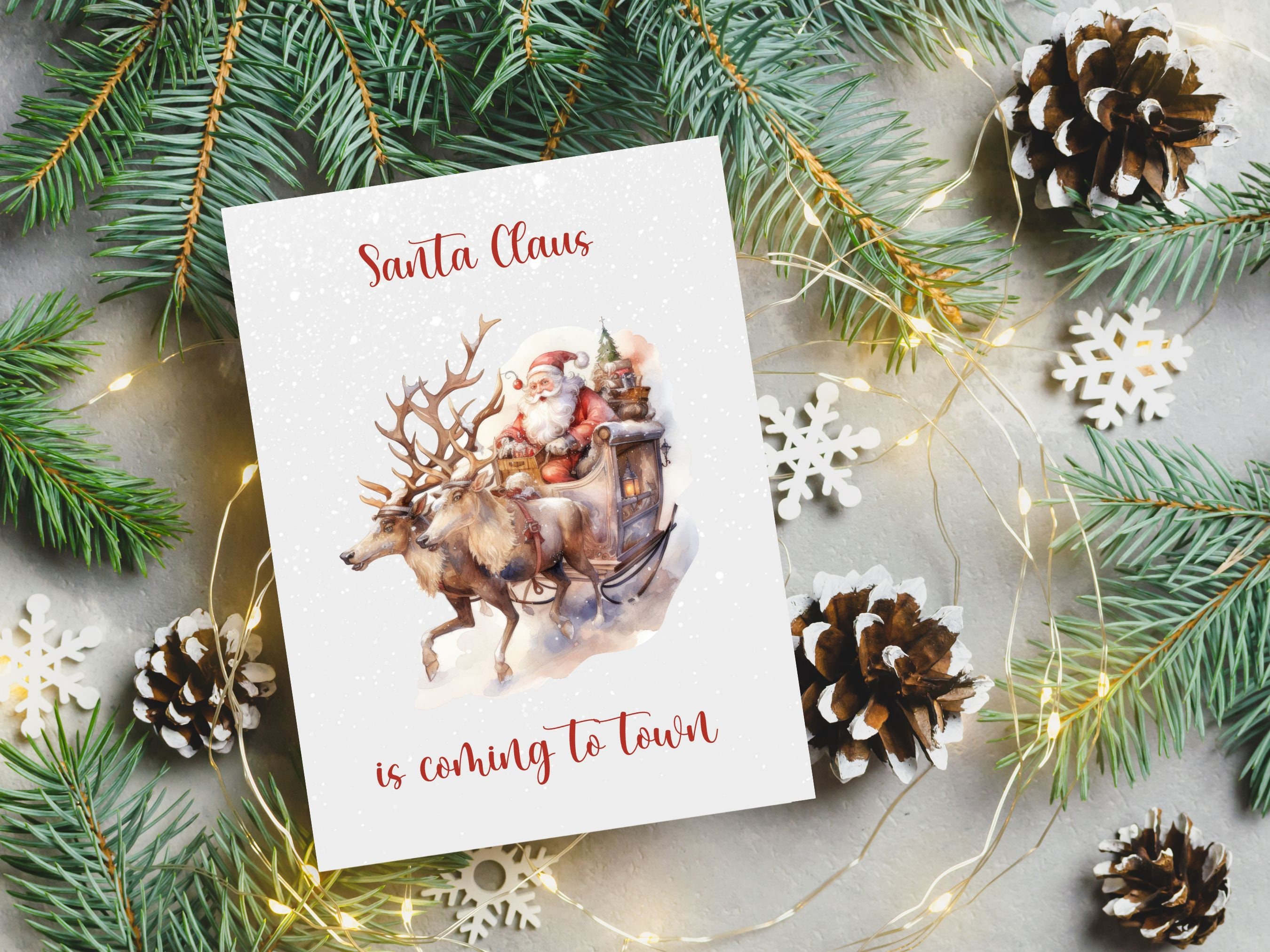 Santa Claus Christmas Sleigh, Xmas Poster, Christmas Printable Wall Art ...