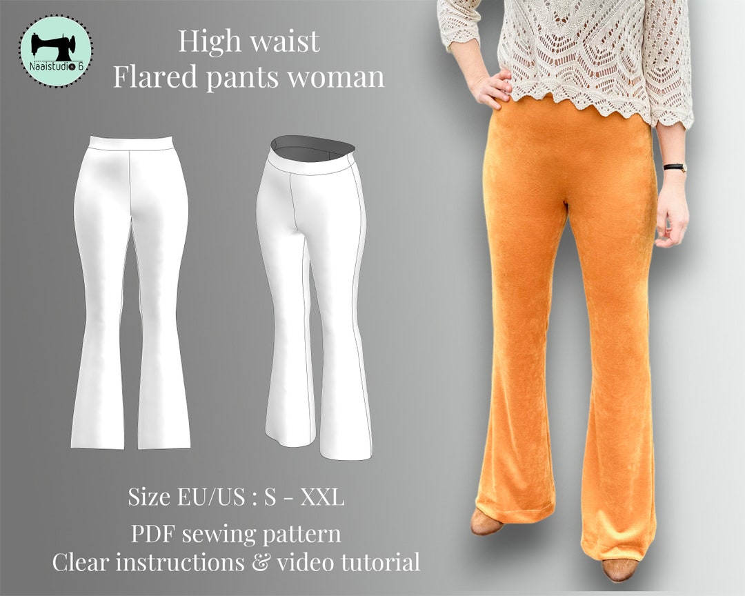Flared Pants High Waist | Pdf Sewing Pattern | Clear Work Description ...