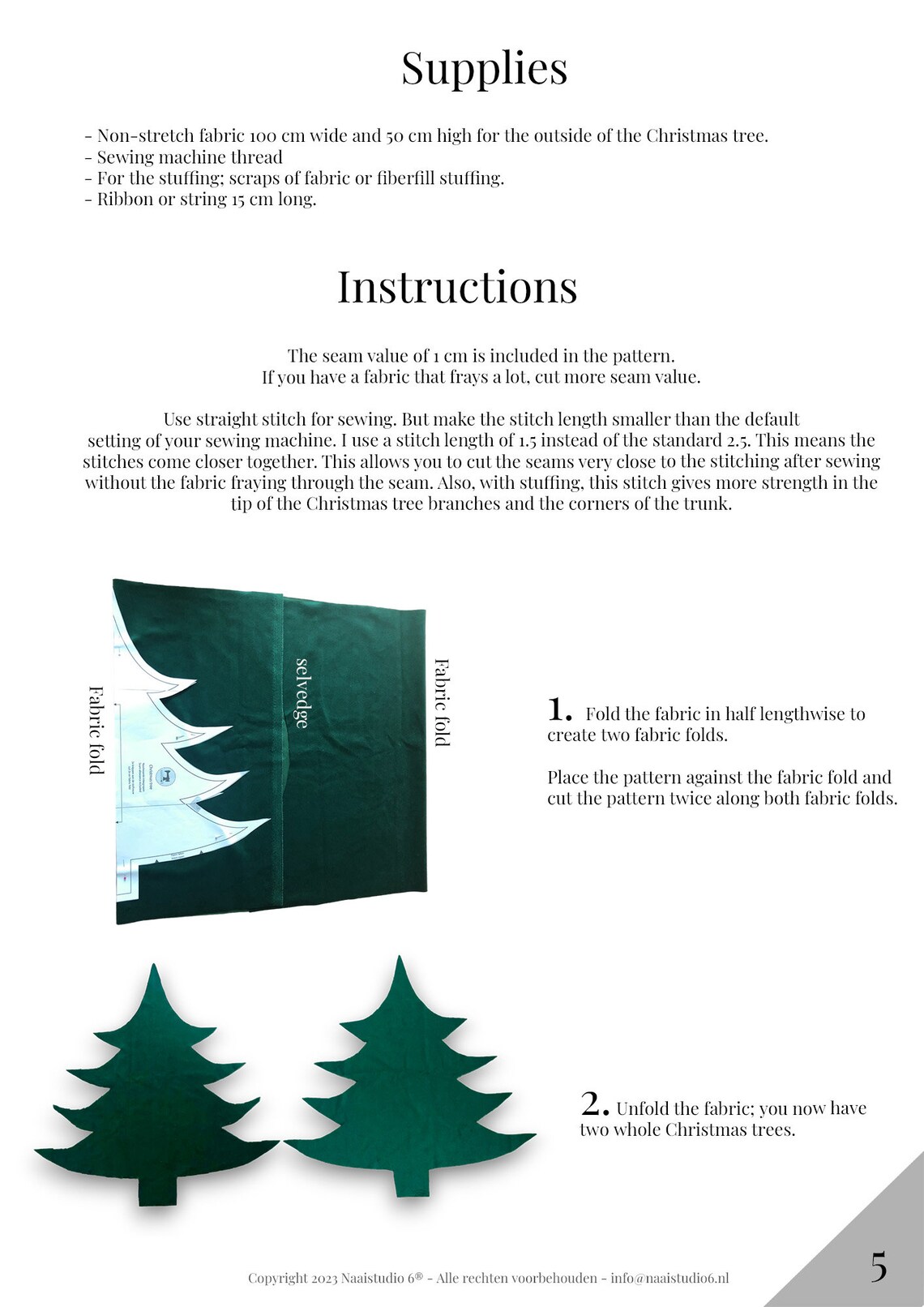 Free Sewing Pattern Cuddly Christmas Tree Easy to Sew Includes Clear ...