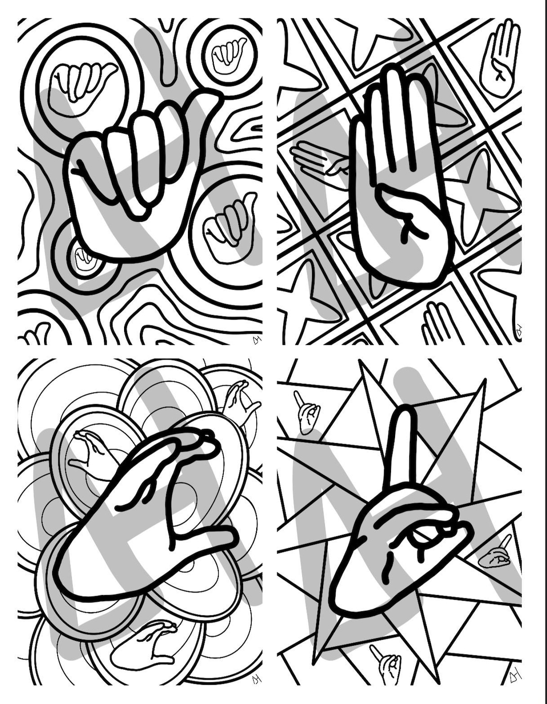 ASL Alphabet Coloring Pages - Etsy