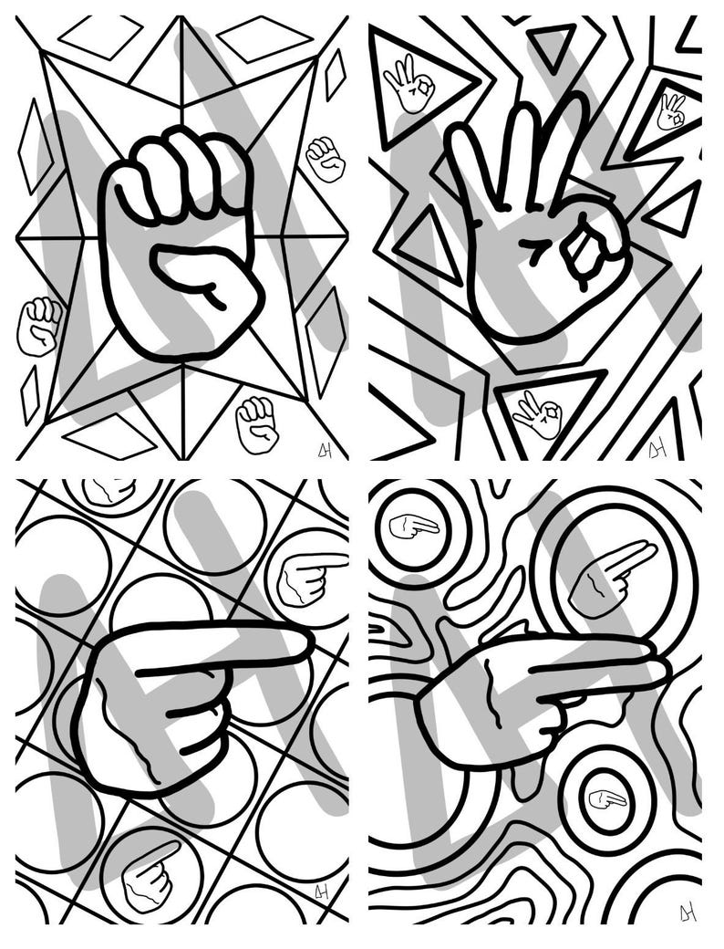 ASL Alphabet Coloring Pages - Etsy