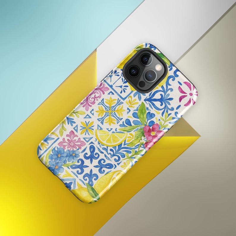 Italian Lemon Tile Phone Case Amalfi Coast Summer Mediterranean Blue ...