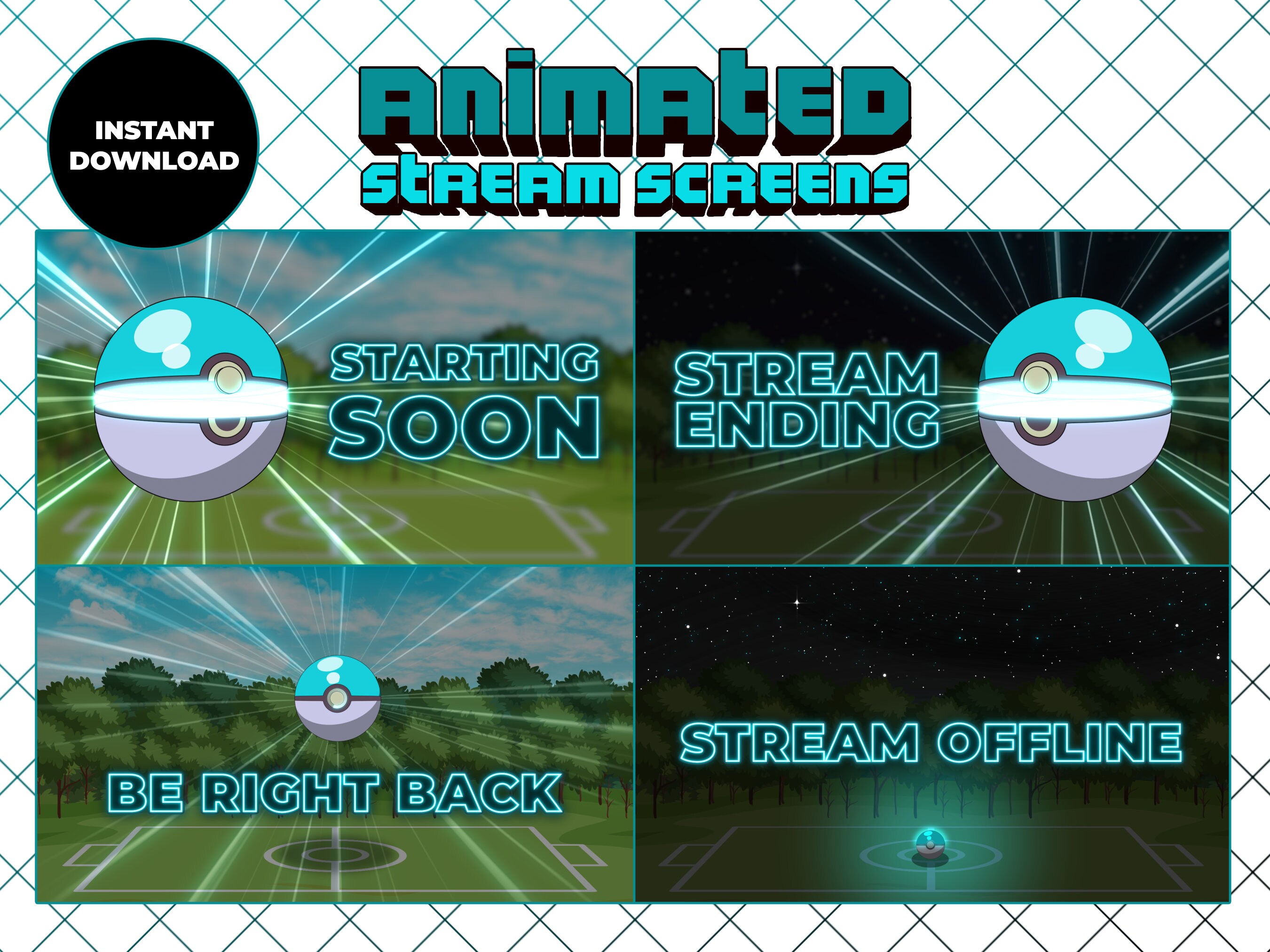 Blue Pokemon Themed Animated Pokeball Stream Scene Pack Animated Twitch ...