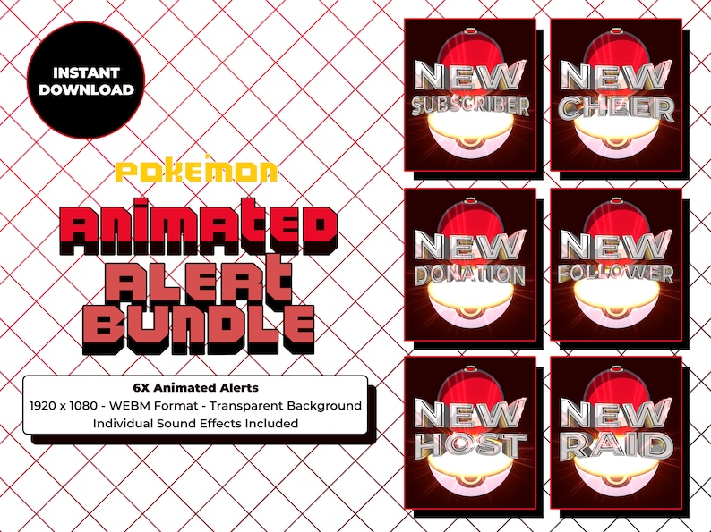 Red Pokemon Themed Animated Pokeball Alert Package Animated Twitch ...