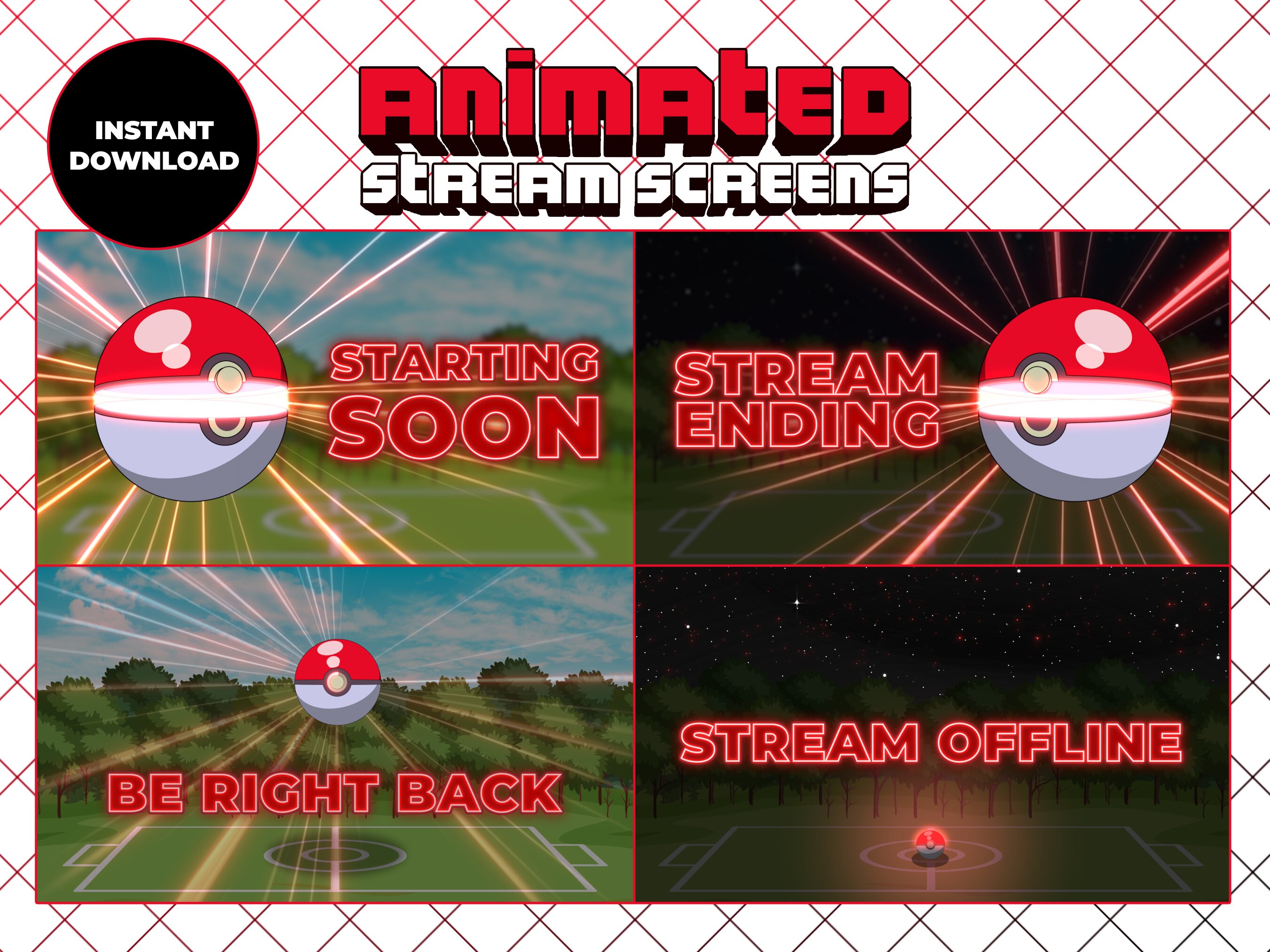 Red Pokemon Themed Animated Pokeball Stream Scene Pack Animated Twitch ...