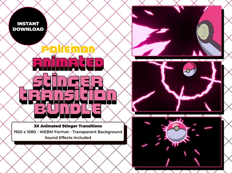 Pink Pokemon Themed Animated Pokeball Stinger Pack 3X Transitions Scene ...