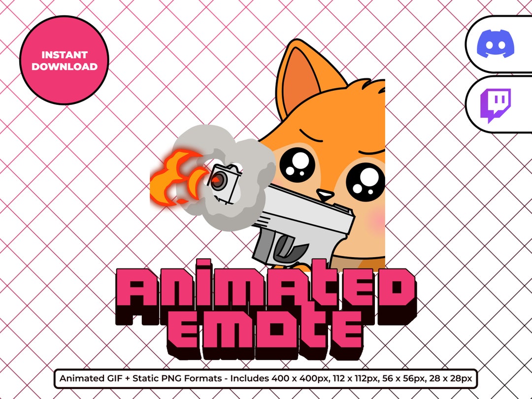 Orange Chibi Fox Animated Emote for Twitch & Discord Kawaii Cute Gun ...