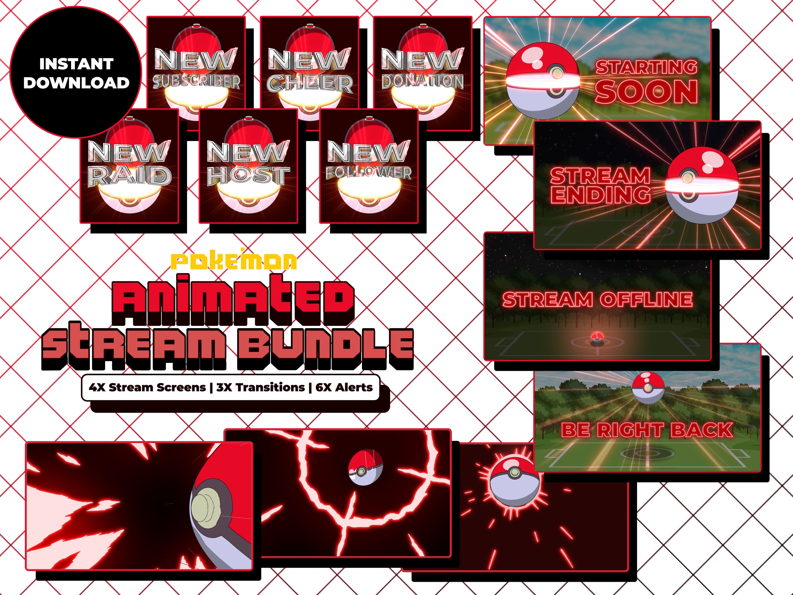 Red Pokemon Themed Animated Pokeball Stream Pack animated Twitch Alerts ...