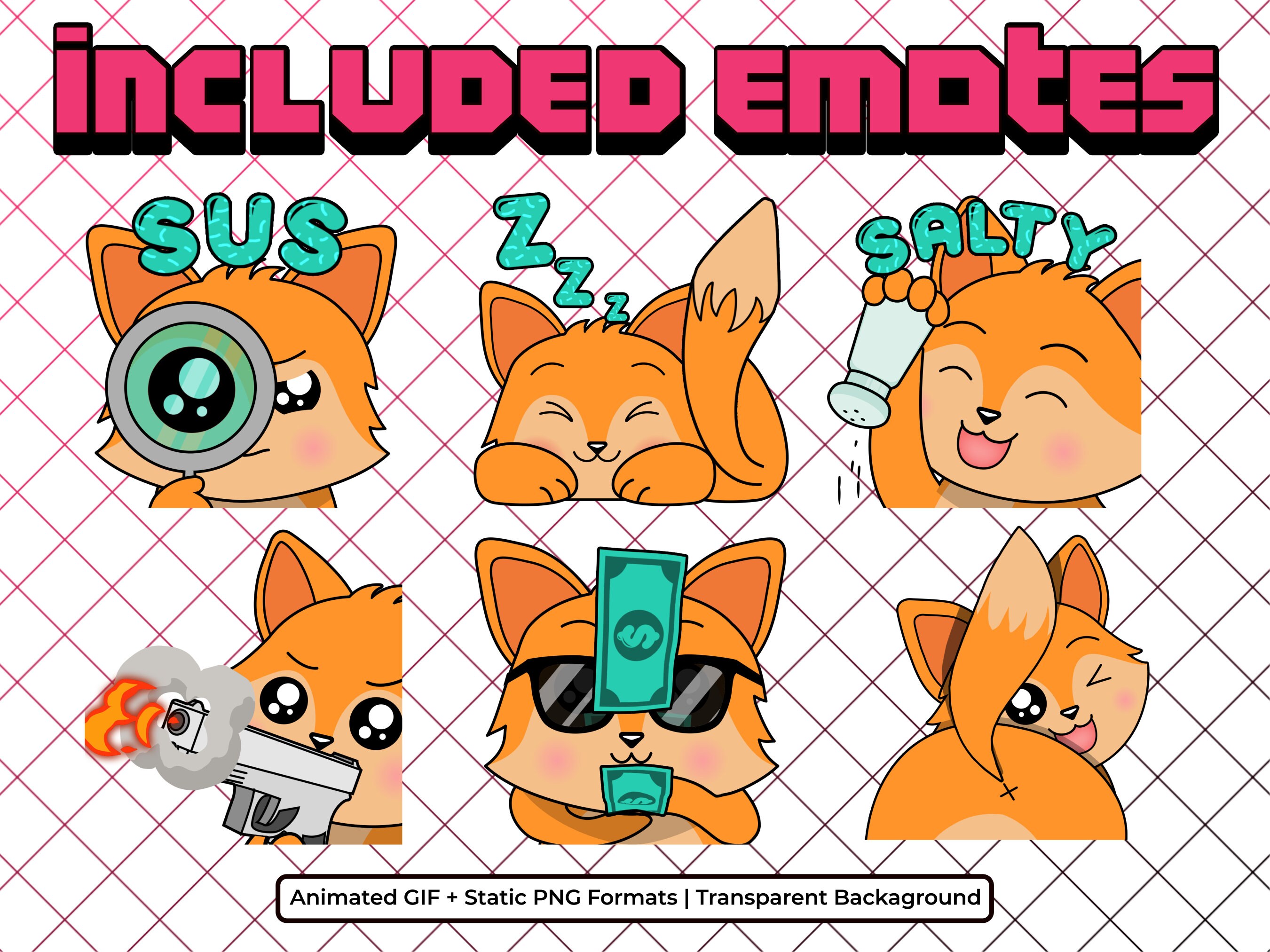 Orange Chibi Fox Animated Emote Pack for Twitch & Discord - 18 X Kawaii ...