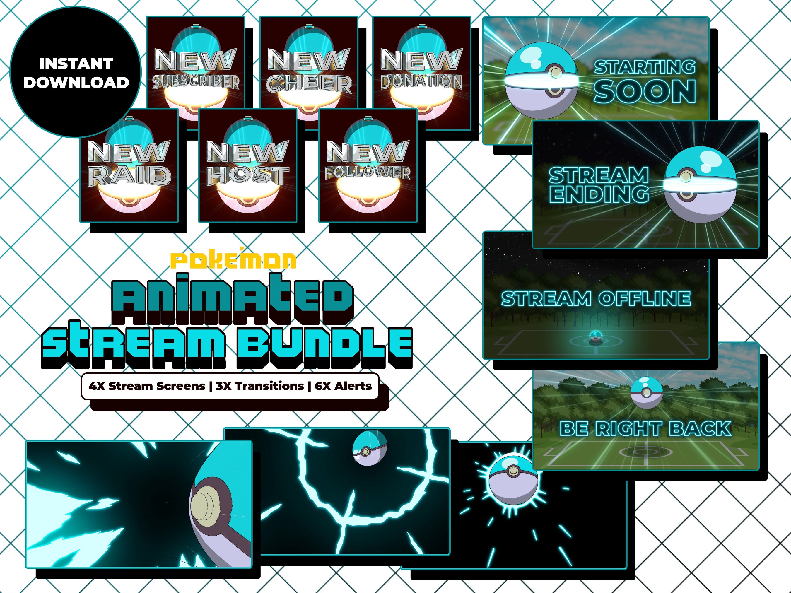 Blue Pokemon Themed Animated Pokeball Stream Pack Animated Twitch ...