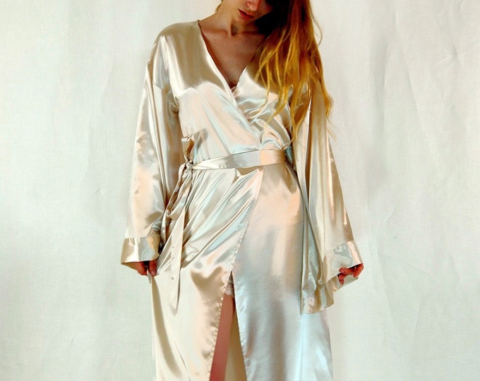 Ivory Long Kimono/ Satin Bridesmaid Robe/ Plus Size Kimono /maxi ...
