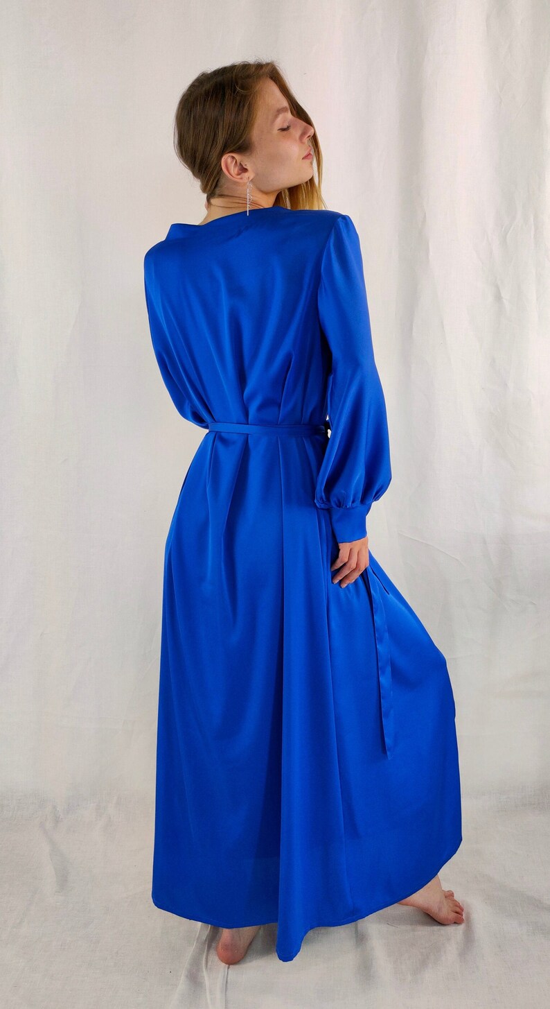 Peignoir Robe Bridal Boudoir/ Indigo Satin Wrap Dress/ Kimono - Etsy