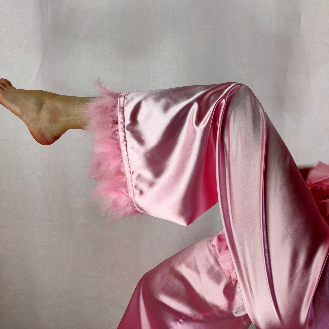 Pink Set Pajamas/feather Robe/japanese Silk Robe /pink Satin Bridesmaid ...