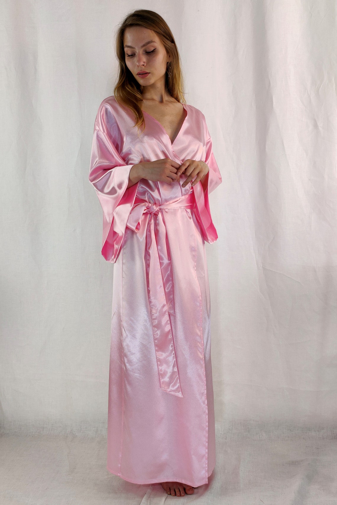 Rose Long Kimono / Japanese Kimono/ Satin Wrap Dress/ Kimono Robes ...