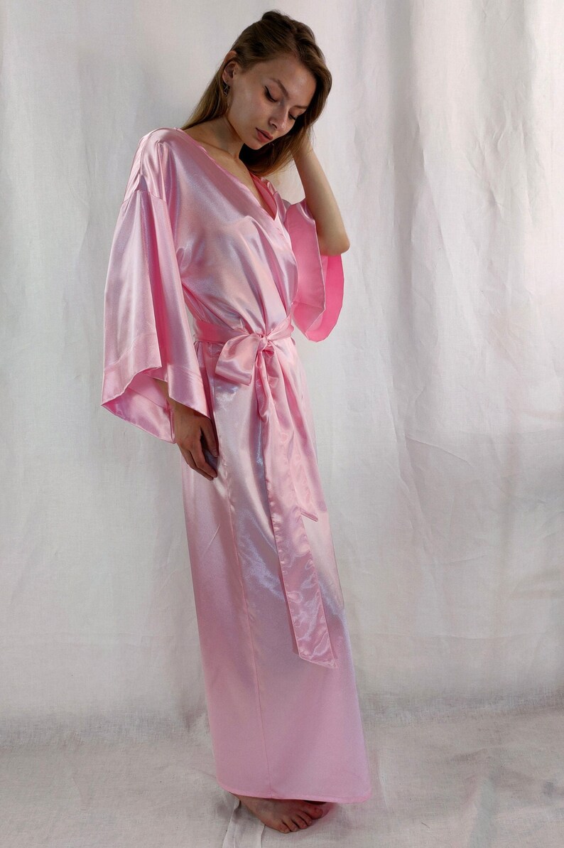 Rose Long Kimono / Japanese Kimono/ Satin Wrap Dress/ Kimono Robes ...