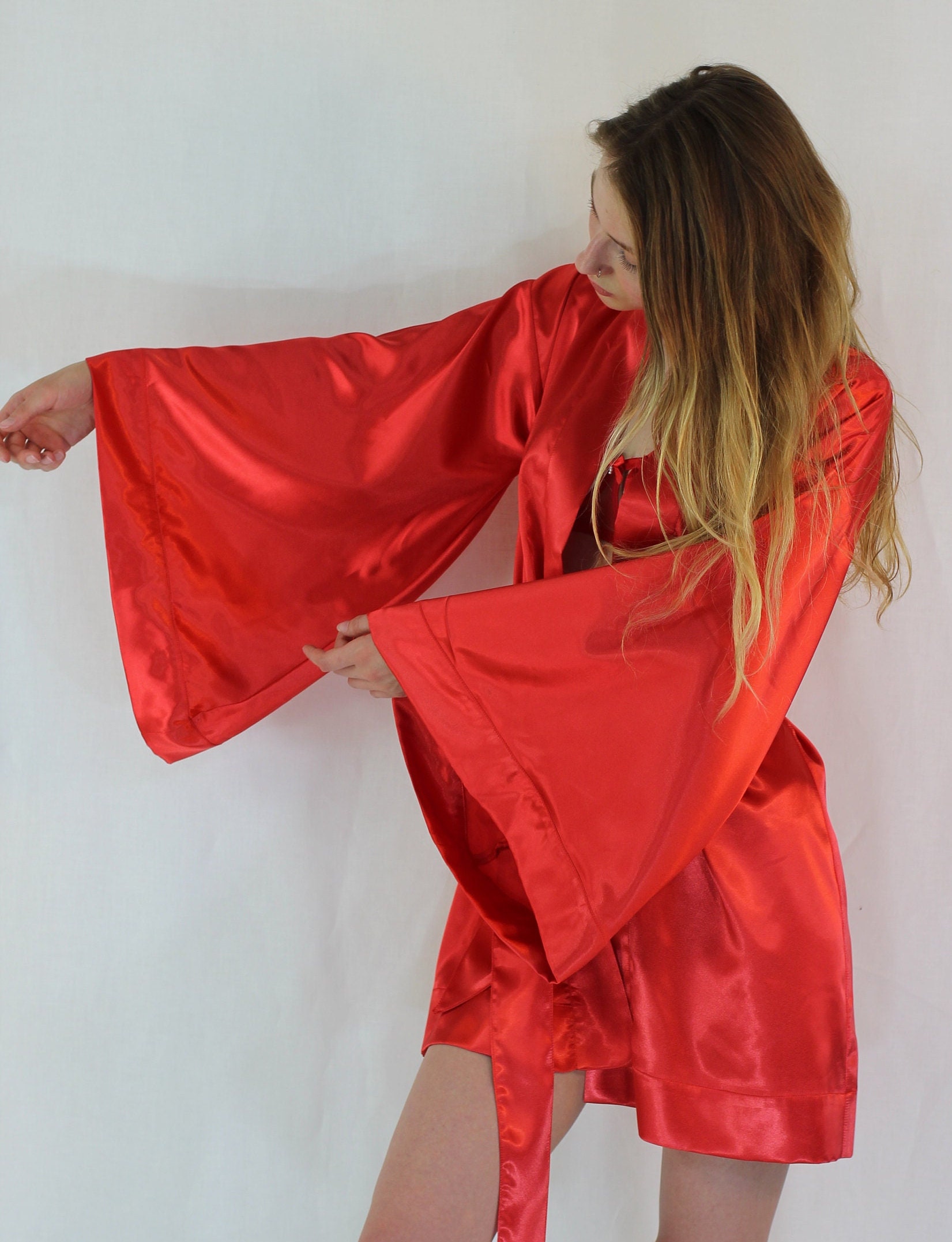 Short Kimono/ Plus Size Kimono / Japanese Silk Robe /satin Wrap Dress ...
