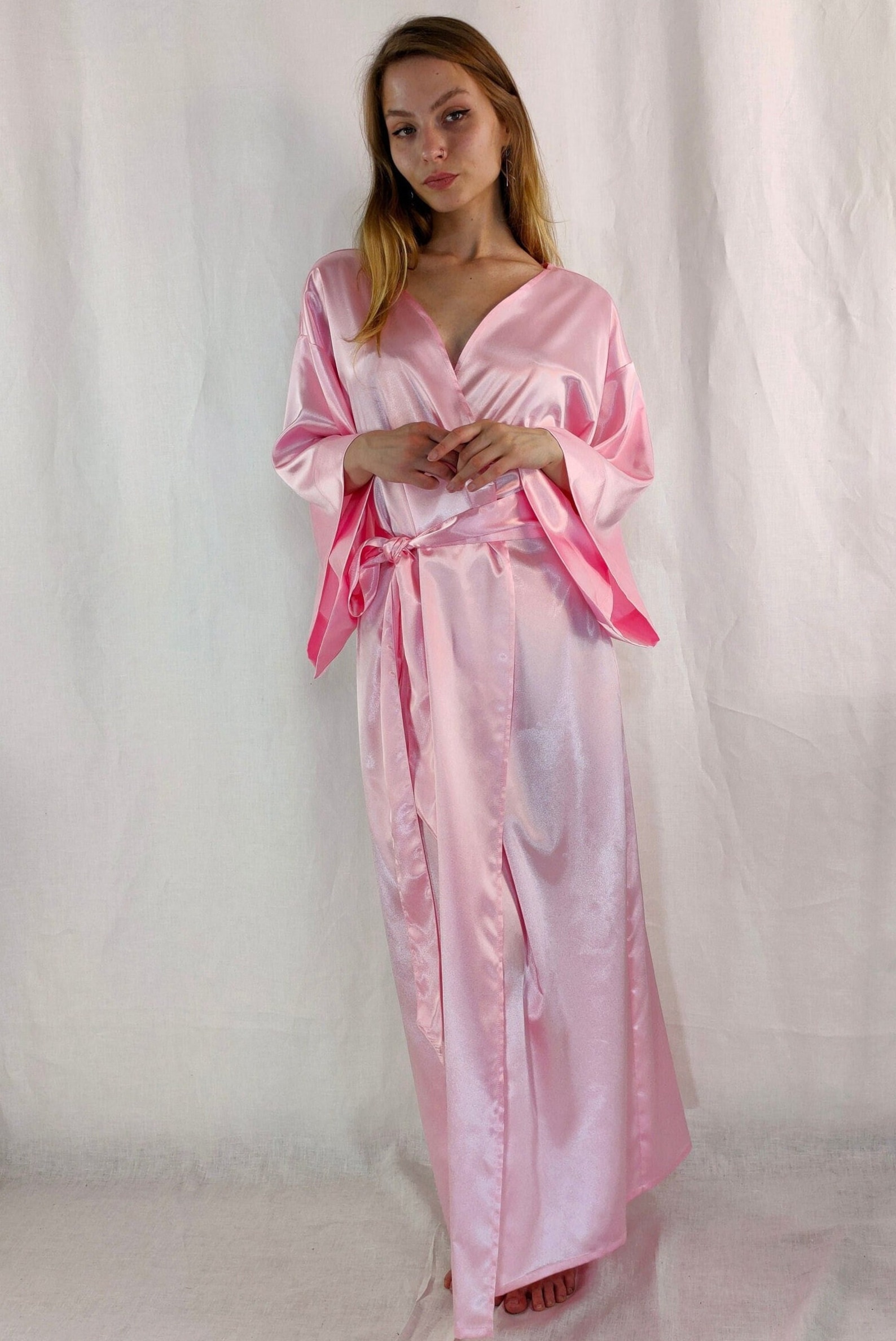 Rose Long Kimono / Japanese Kimono/ Satin Wrap Dress/ Kimono Robes ...