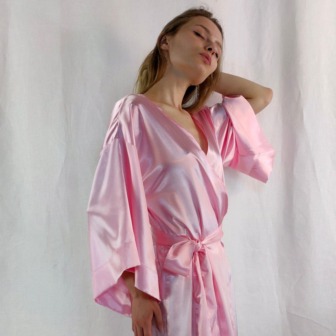 Rose Long Kimono / Japanese Kimono/ Satin Wrap Dress/ Kimono Robes ...