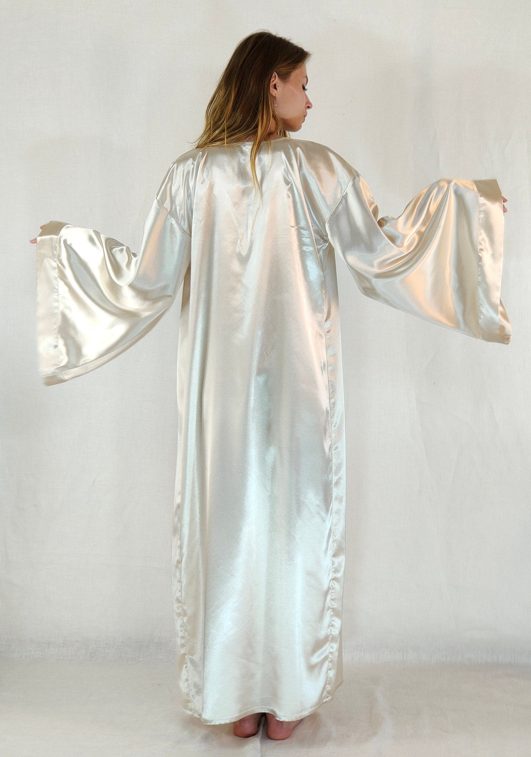 Ivory Long Kimono/ Satin Bridesmaid Robe/ Plus Size Kimono /maxi ...
