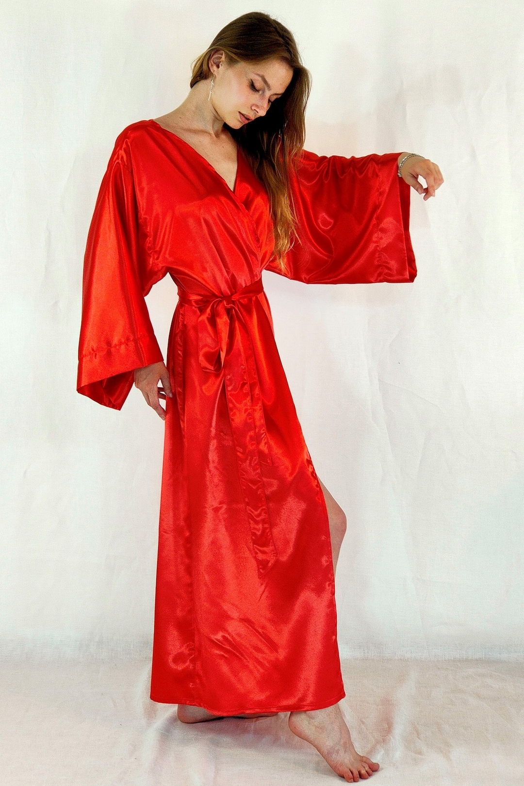 Red Kimono/ Plus Size Long Kimono / Japanese Silk Robe /japanese Kimono ...