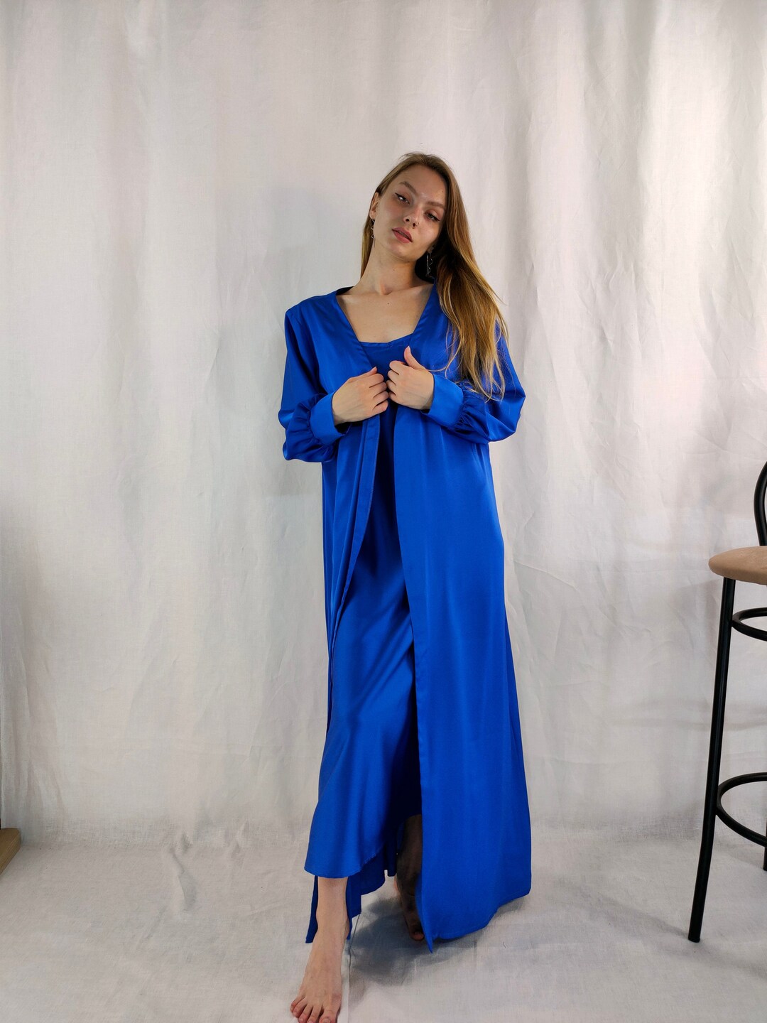 Peignoir Set Robe and Nightgown/ Long Bridal Silk Nightgown/ Wedding ...