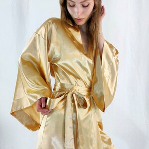 Silky Kimono Sleeves Long Robe/ Gold Short Kimono/ Japanese Kimono ...