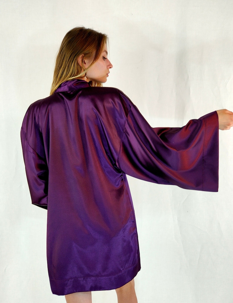 Plum Short Kimono/ Japanese Silk Robe /satin Wrap Dress/ Kimono Robes ...