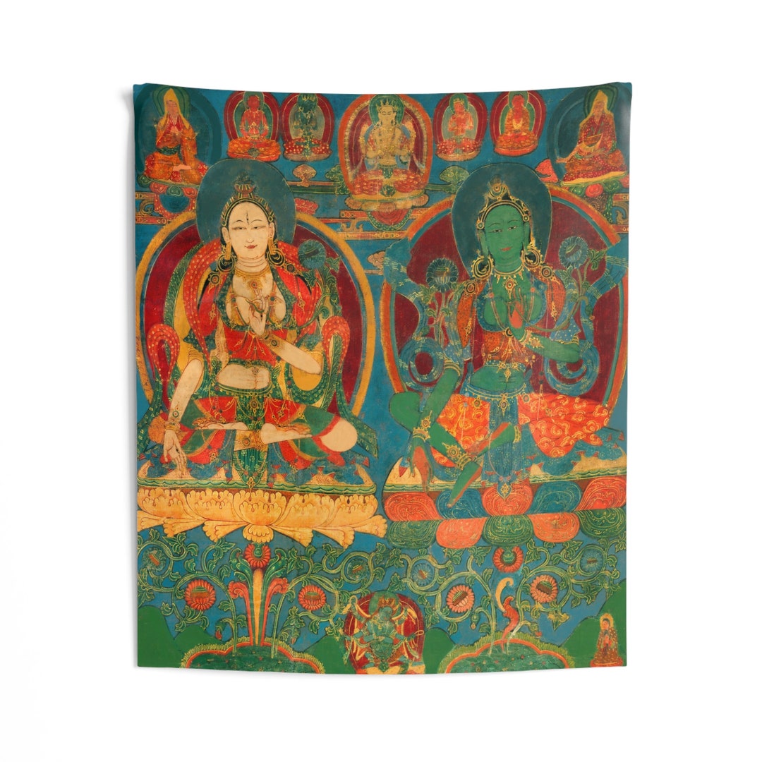 Tibetan Buddhist Tapestry // the Dual Incarnations of 'tara' Goddess of ...