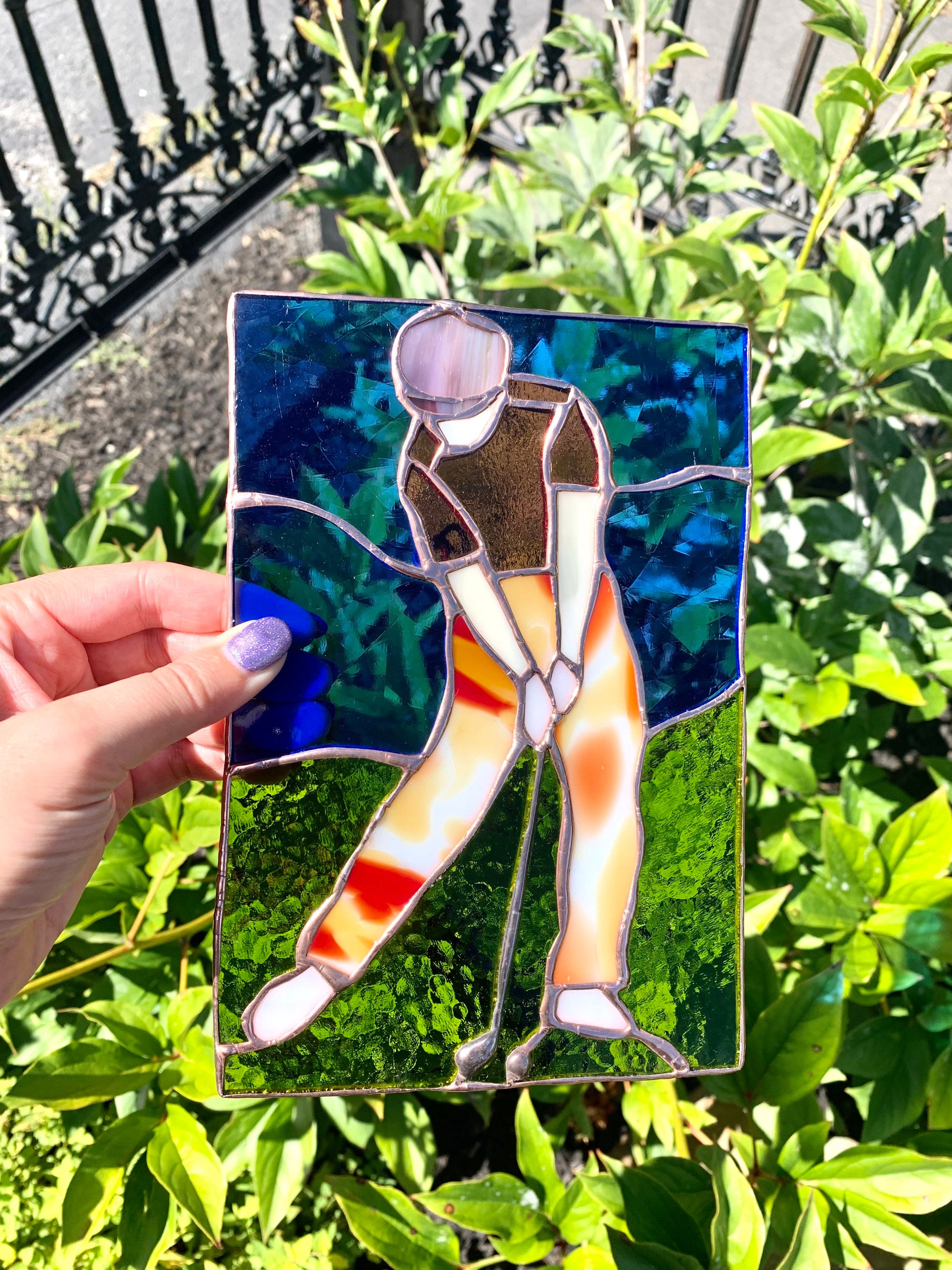 Golfer Stained Glass Suncatcher - Etsy