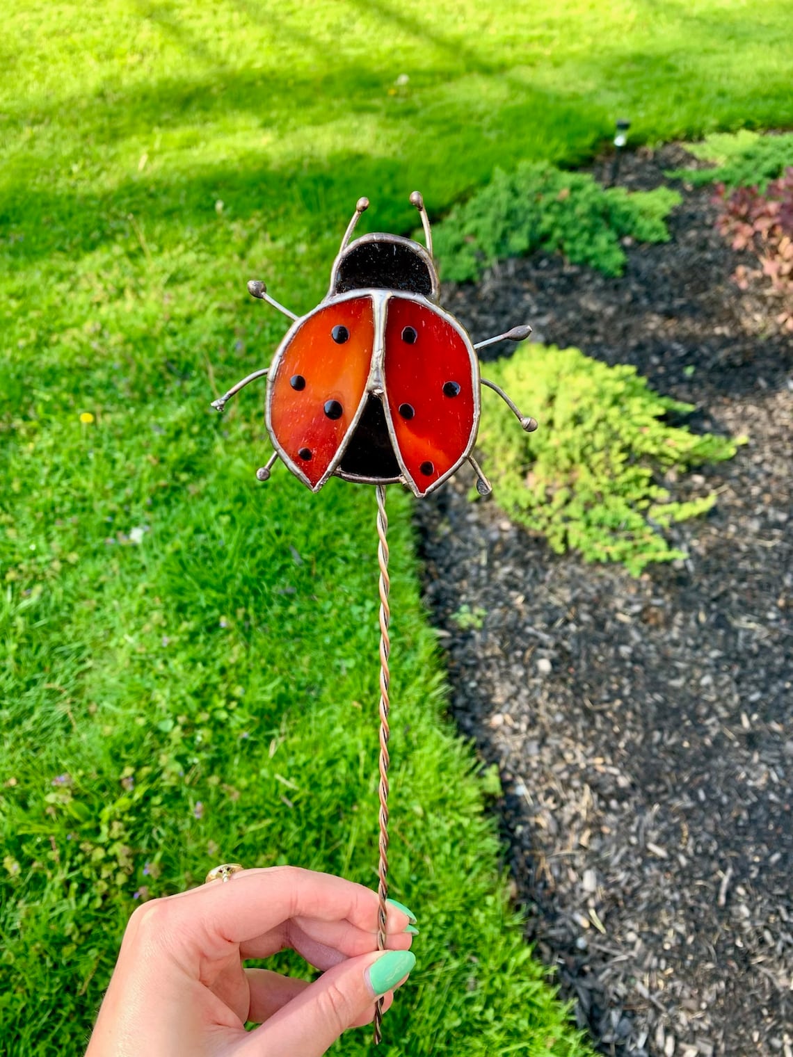 Ladybug Stained Glass Plant Stake - Etsy