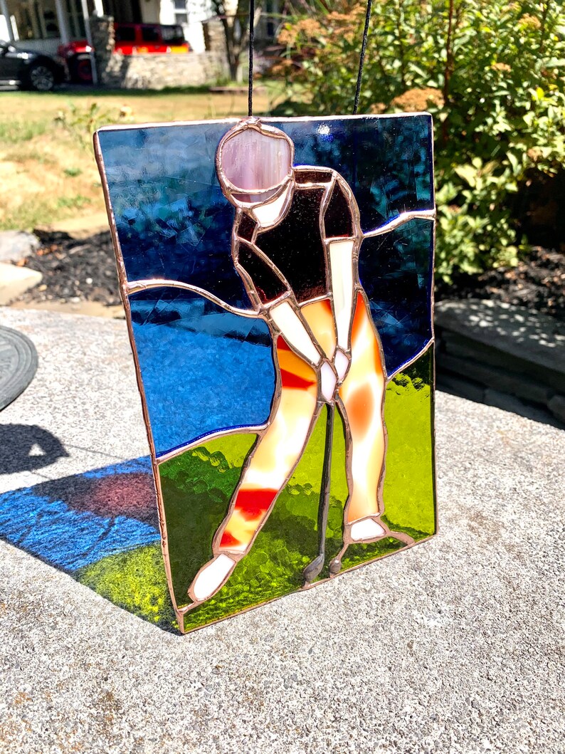 Golfer Stained Glass Suncatcher - Etsy