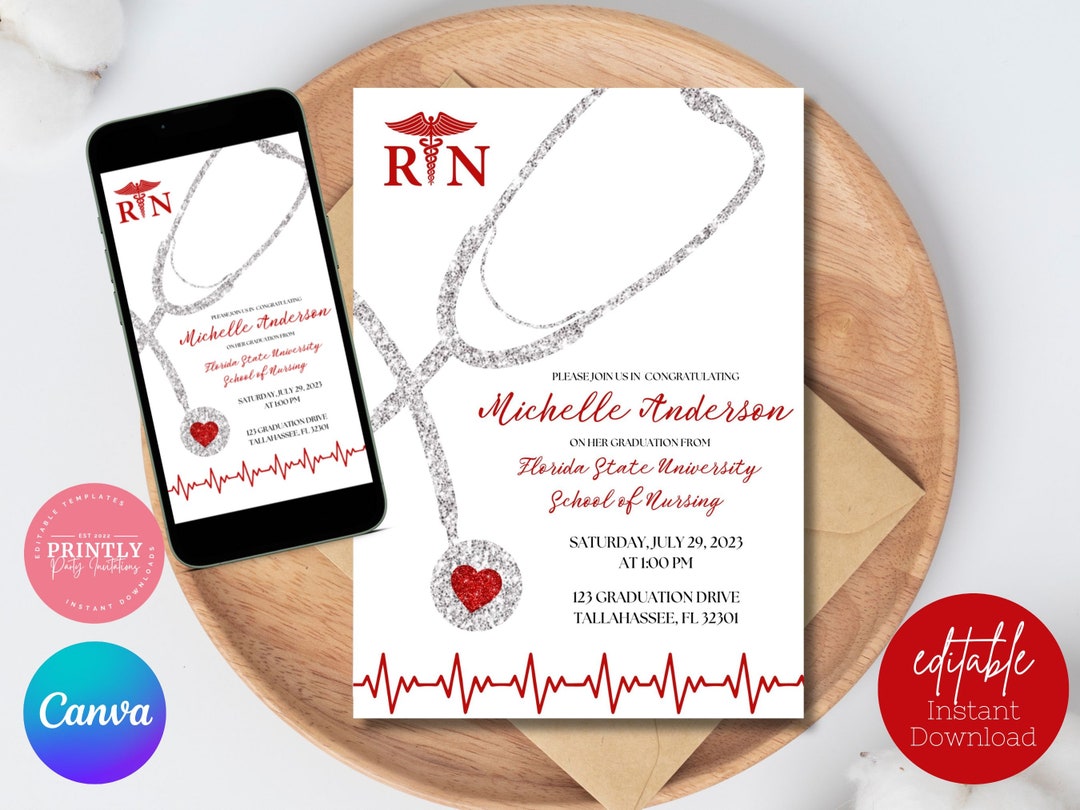 EDITABLE Nursing Graduation Invitation | Nursing School Celebration ...