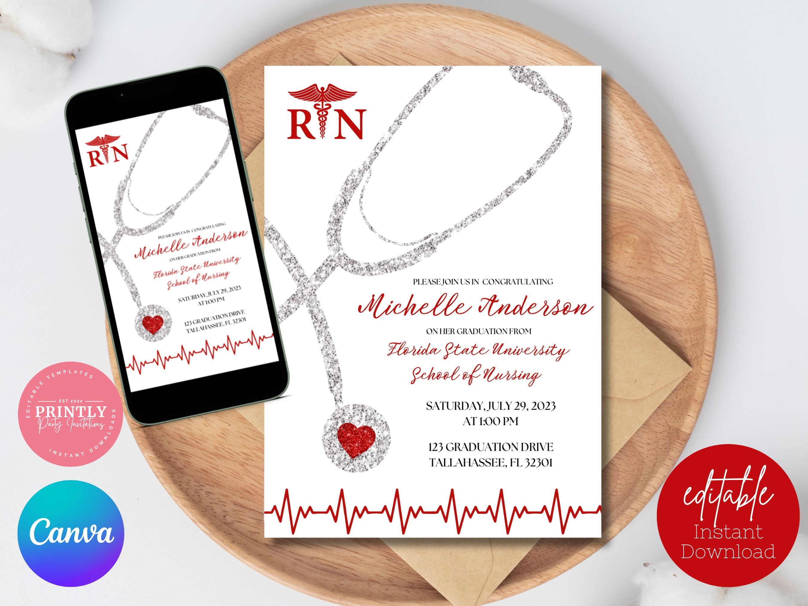 EDITABLE Nursing Graduation Invitation | Nursing School Celebration ...