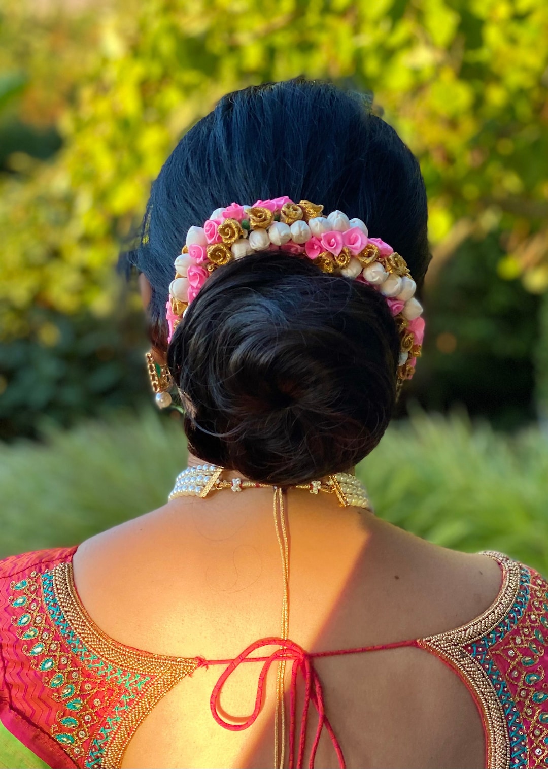 Mogra Gajra Veni Pink Flower Gajra Wedding Hair Flower - Etsy
