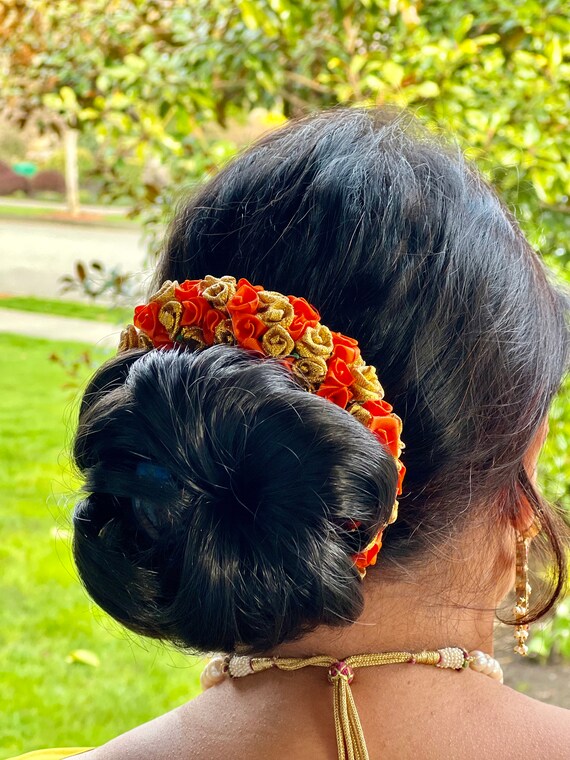 Gold and Orange Flower Gajra Wedding Hair Flower Accessory - Etsy