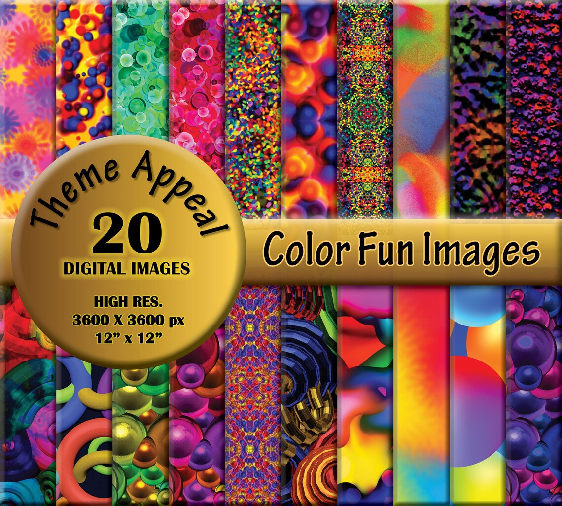 Colorful Fun Digital Paper Pack 20 Bright Abstract Vibrant Downloadable ...