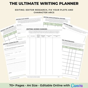 Editable Writing Planner in Canva - Writers Planner - Novel Planner ...