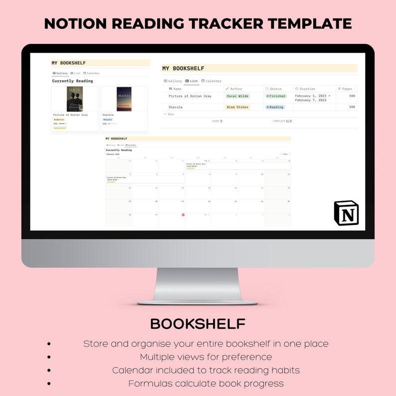Notion Reading Tracker Notion Template Digital Reading Journal Bookshelf, Book Journal Tracker ...