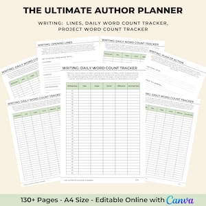 Editable Author Writing Planner in Canva Writers Planner Novel Planner ...