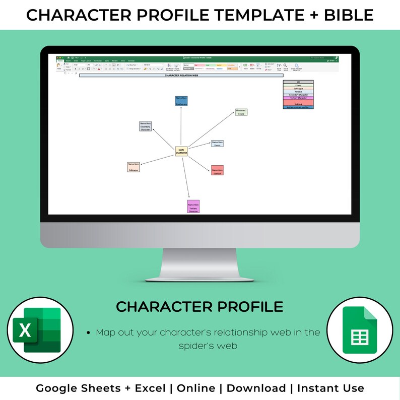 Character Profile Template for Authors - Book Character Bible - Excel ...