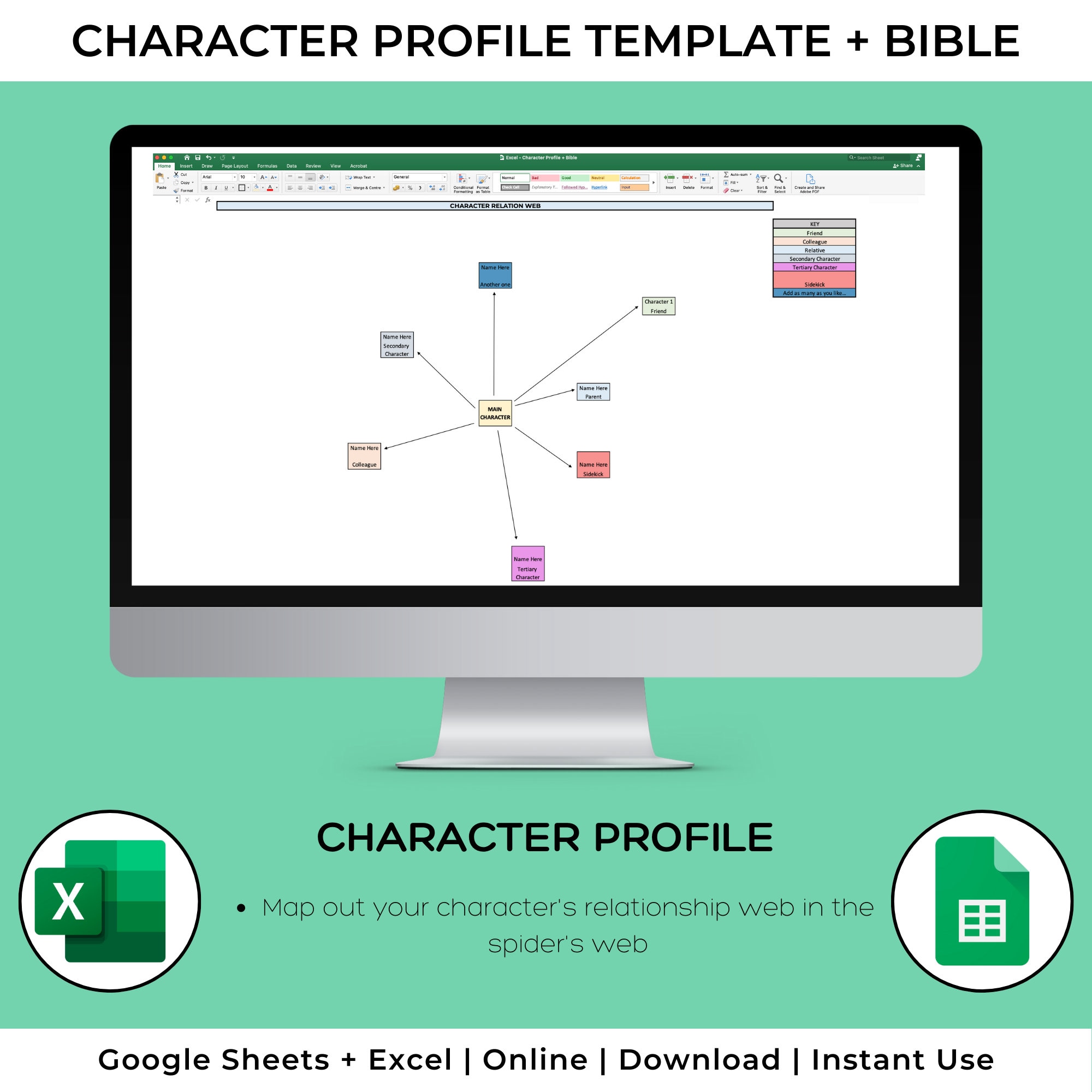 Character Profile Template – Author Book Planner (excel/google Sheet ...