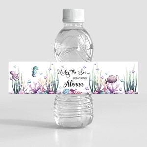 Water Bottle Label for Baby Shower, Under the Sea Theme, Custom Ocean ...