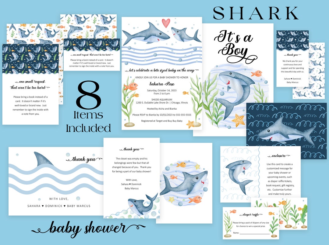 Under the Sea Shark Baby Shower Invitation Bundle, Instant Download ...
