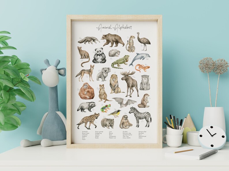Animal Alphabet Art Print, Printable Alphabet Poster, A-Z Animal ...