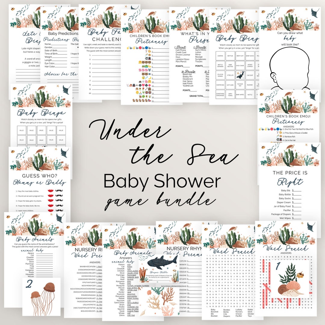 Under the Sea Baby Shower Games Bundle, Ocean Baby Shower Activities ...