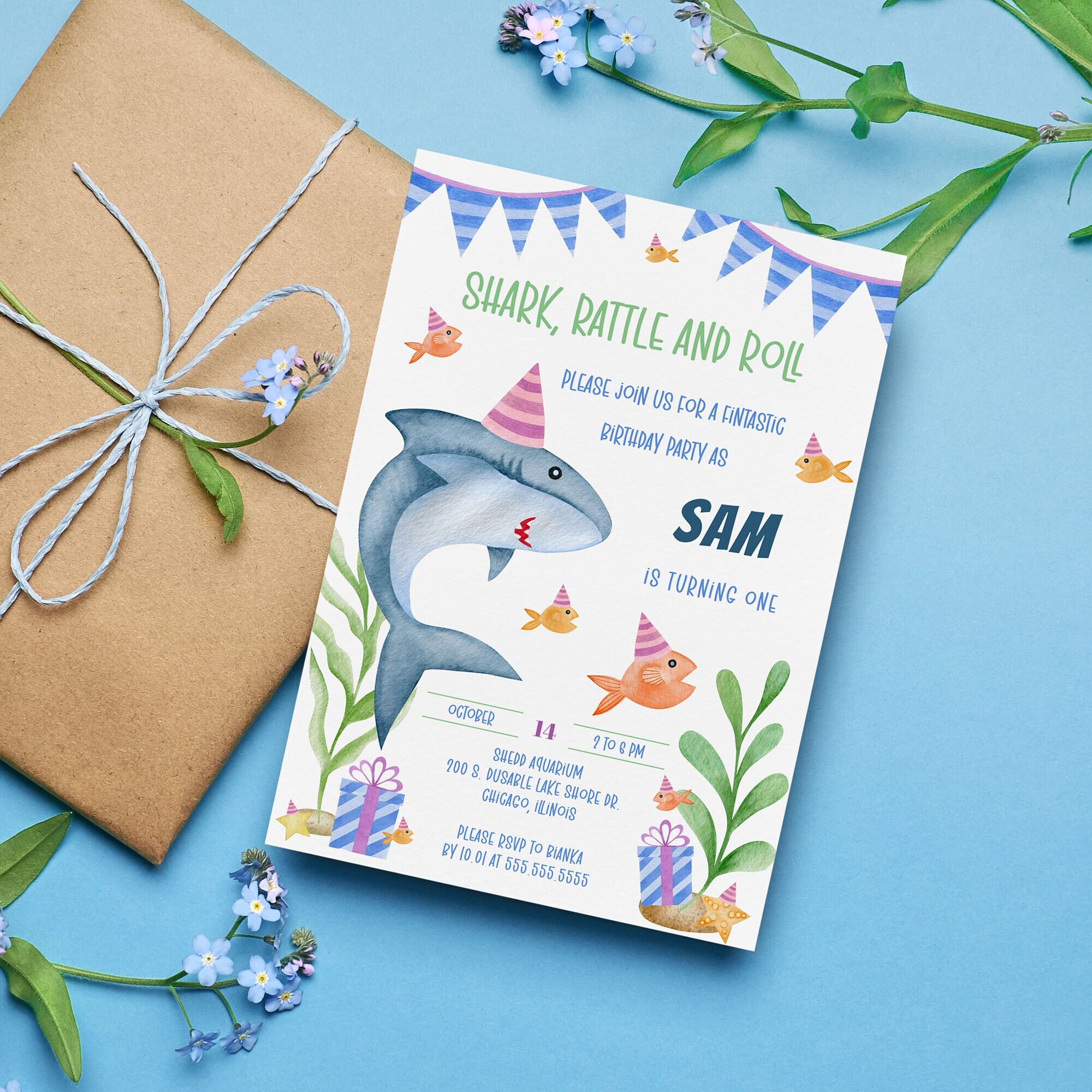 Shark Birthday Invitation Under the Sea Shark Invite Instant - Etsy