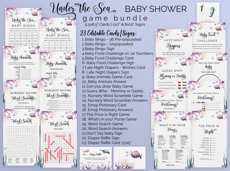 Under the Sea Baby Shower Games Bundle, Ocean Baby Shower Activities ...