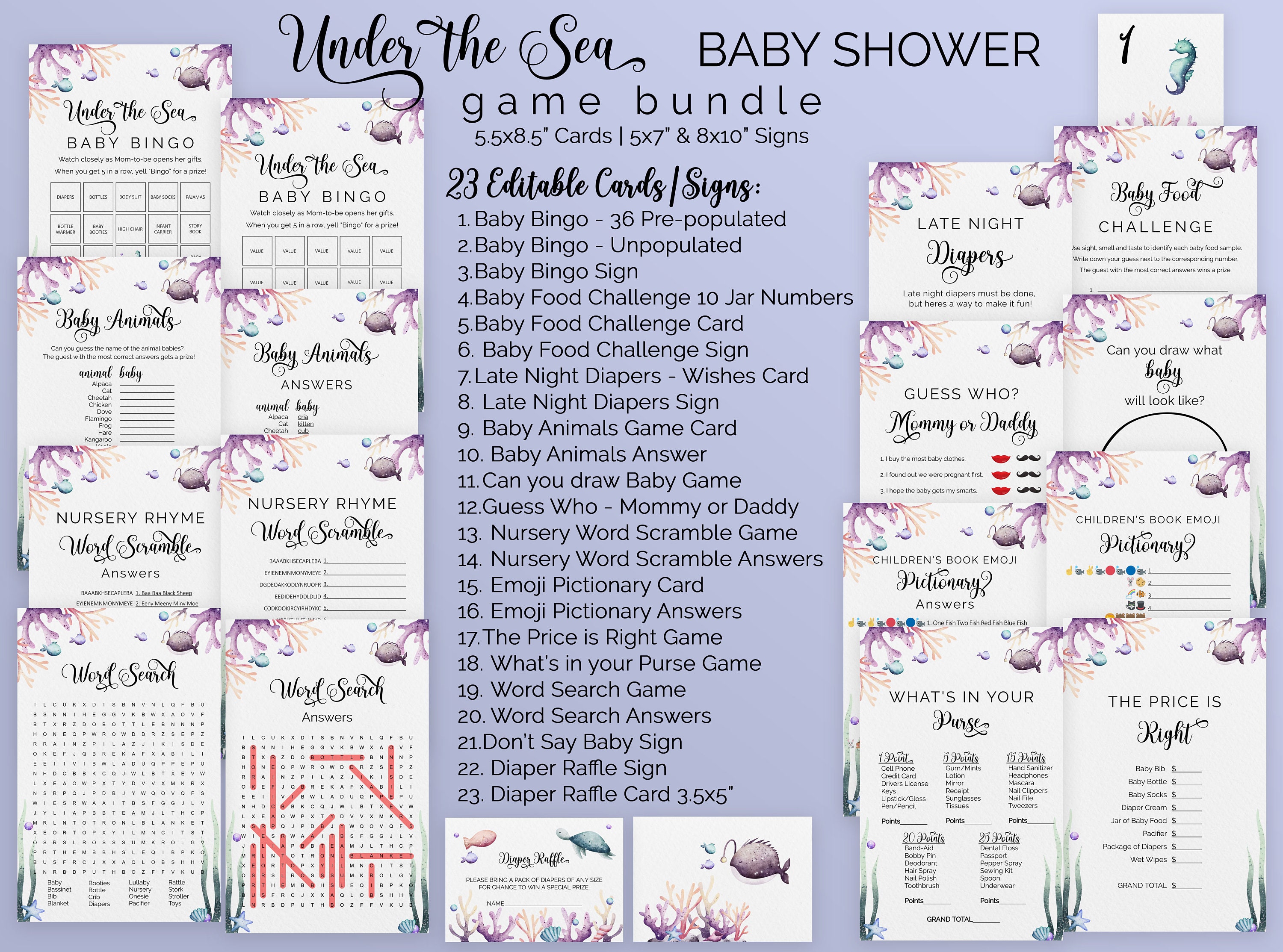 Under the Sea Baby Shower Games Bundle, Ocean Baby Shower Activities ...