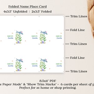 Shark Place Card Template for Birthday & Under the Sea Parties ...