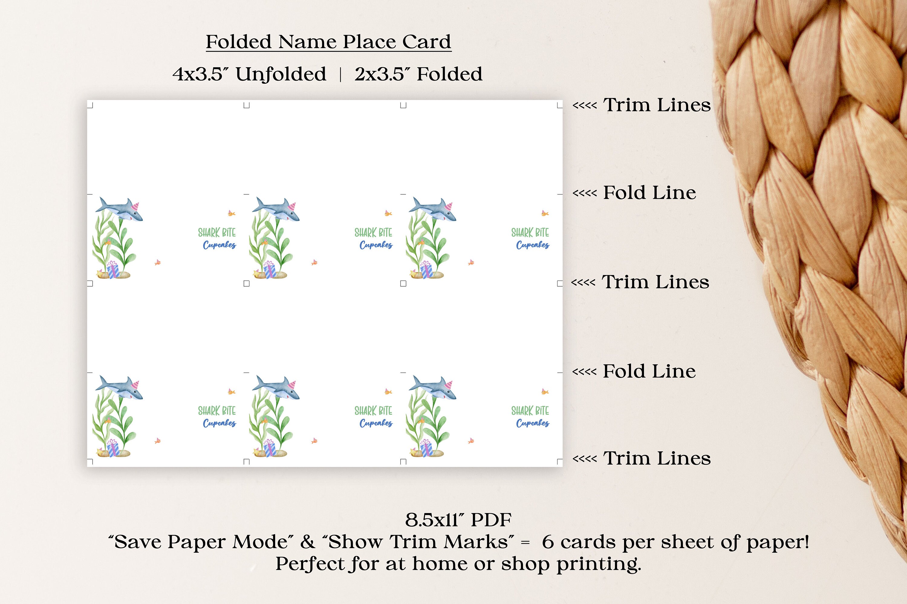 Shark Place Card Template for Birthday & Under the Sea Parties ...